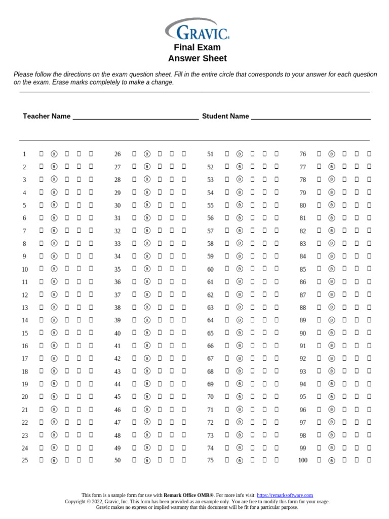 100 Question Answer Sheet | PDF