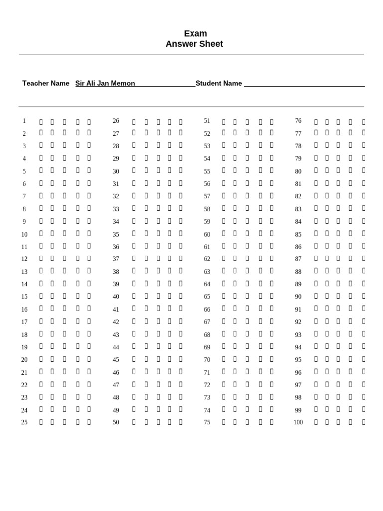 100 Question Answer Sheet | PDF