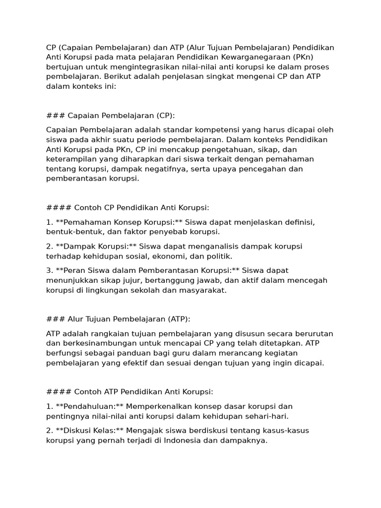 Dokumen cp atp pendidikan anti korupsi | PDF