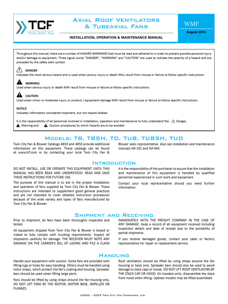Axial Roof Ventilators & Tubeaxial Fans: Models: TB, TBSH, TD, Tub ...