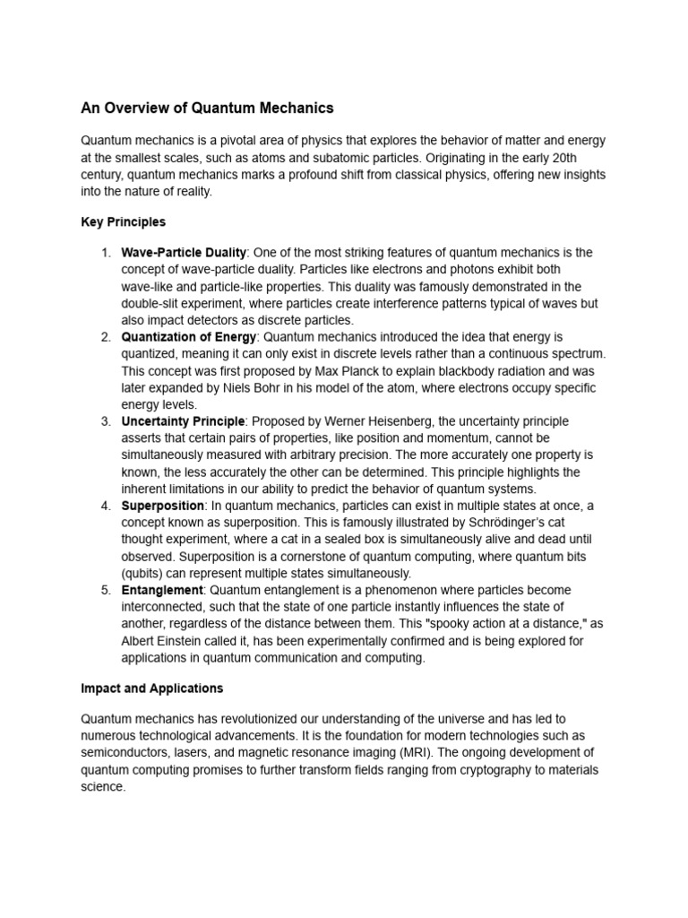 Key Principles of Quantum Mechanics | PDF | Quantum Mechanics ...