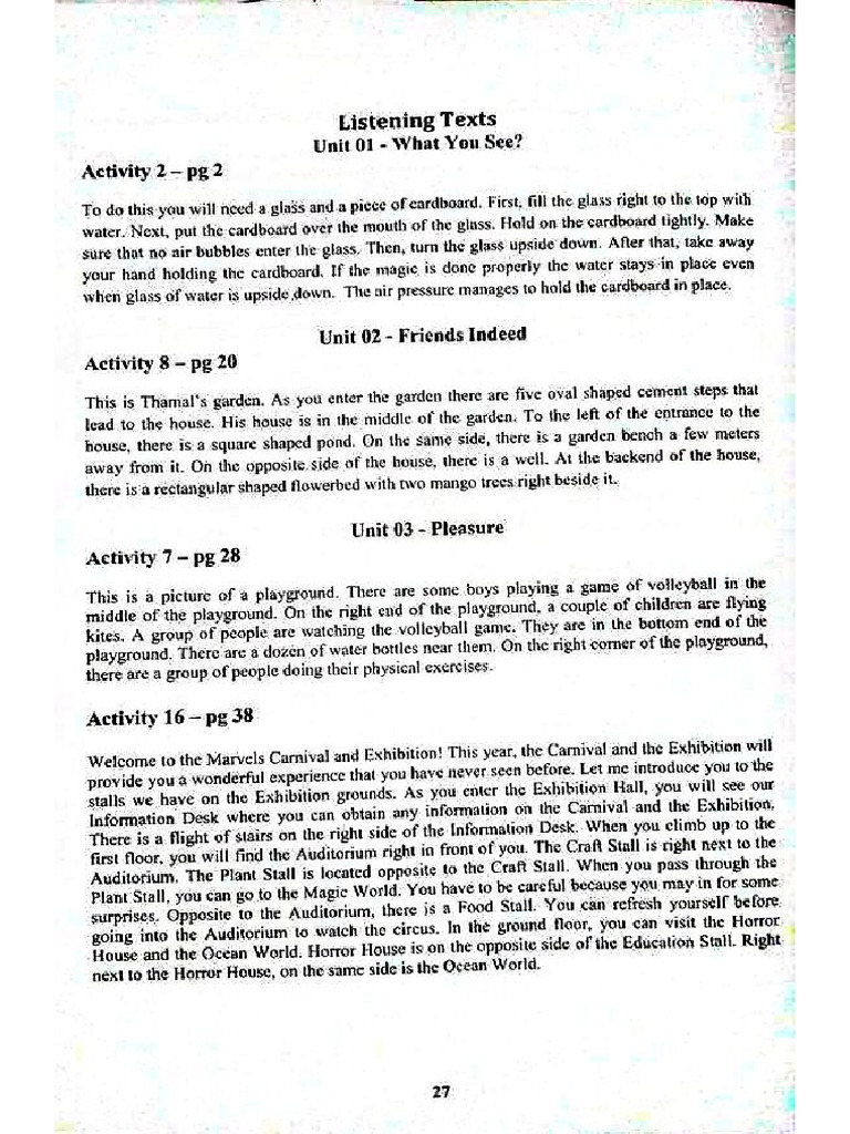 English - Grade 7 Listening Texts | PDF