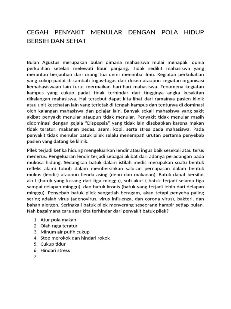 Cegah Penyakit Menular Dengan Pola Hidup Bersih Dan Sehat | PDF