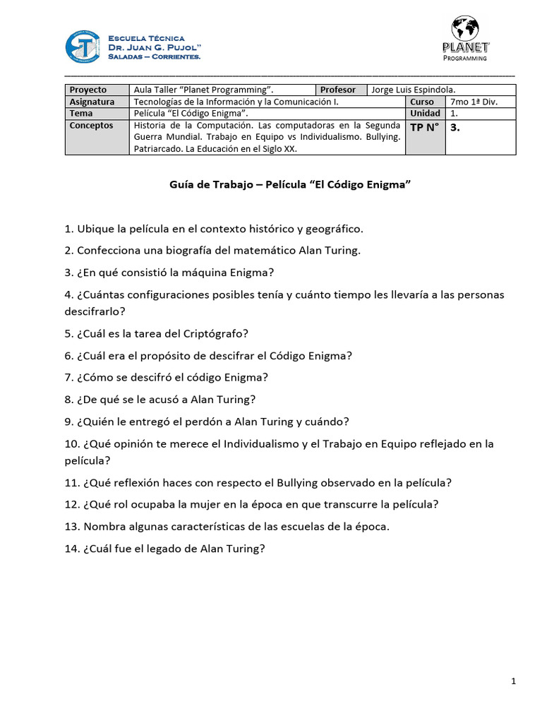 4to 1a Tic I - TP 3 El Codigo Enigma | PDF