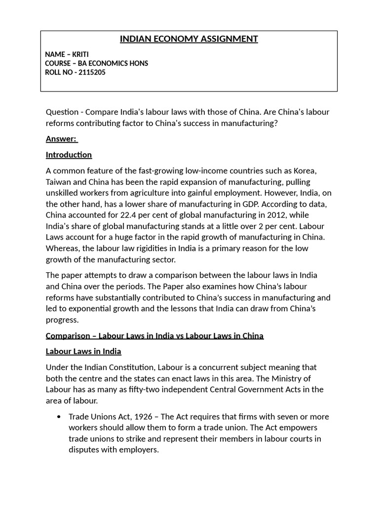 Indian Economy Assignment - 2115195 | PDF