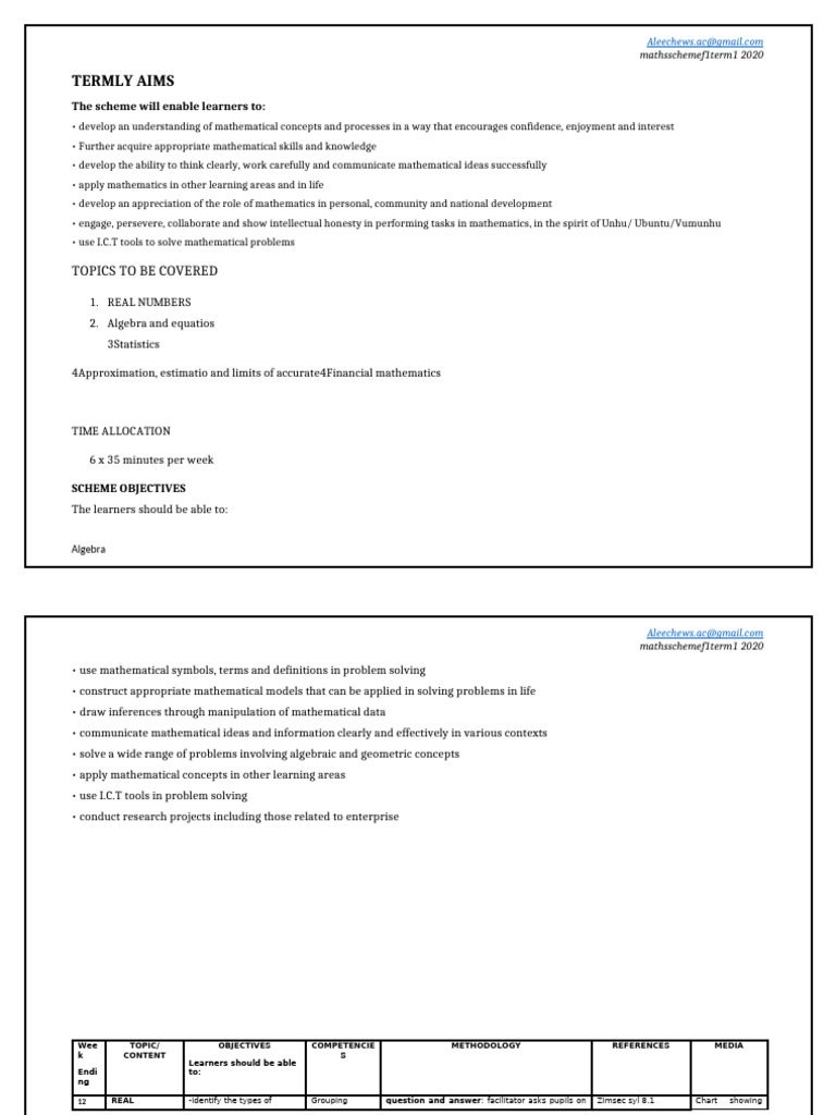 Chimedza Maths Term Two Scheme | PDF | Mathematics | Cognition