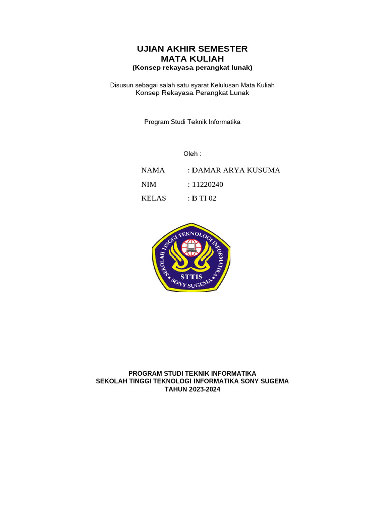 Uas - Jawaban - Konsep Rekayasa Perangkat Lunak - Damar Arya Kusuma - 11220240 | PDF