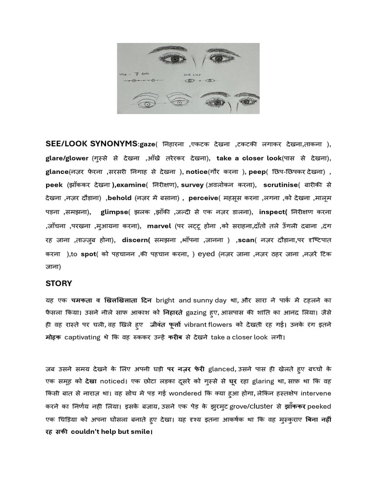Eyes Drawing N Vocabulary | PDF