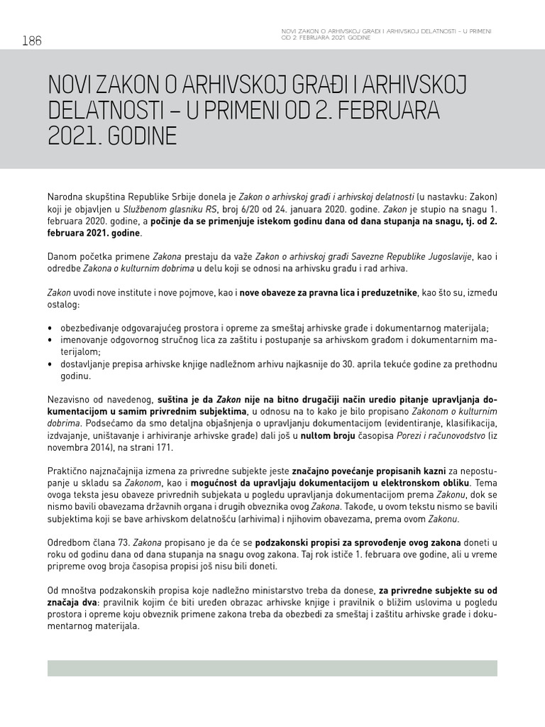 Novi Zakon o Arhivskoj Gradji I Arhivskoj Delatnosti U Primeni Od 2 ...
