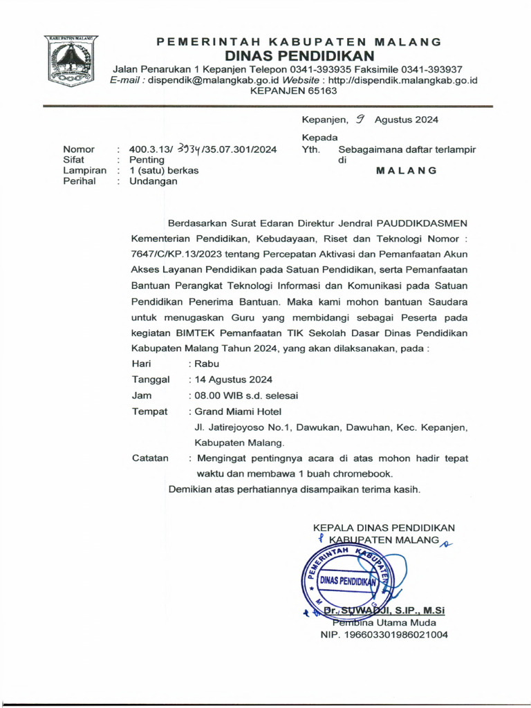 Undangan Bimtek TIK 2024 | PDF