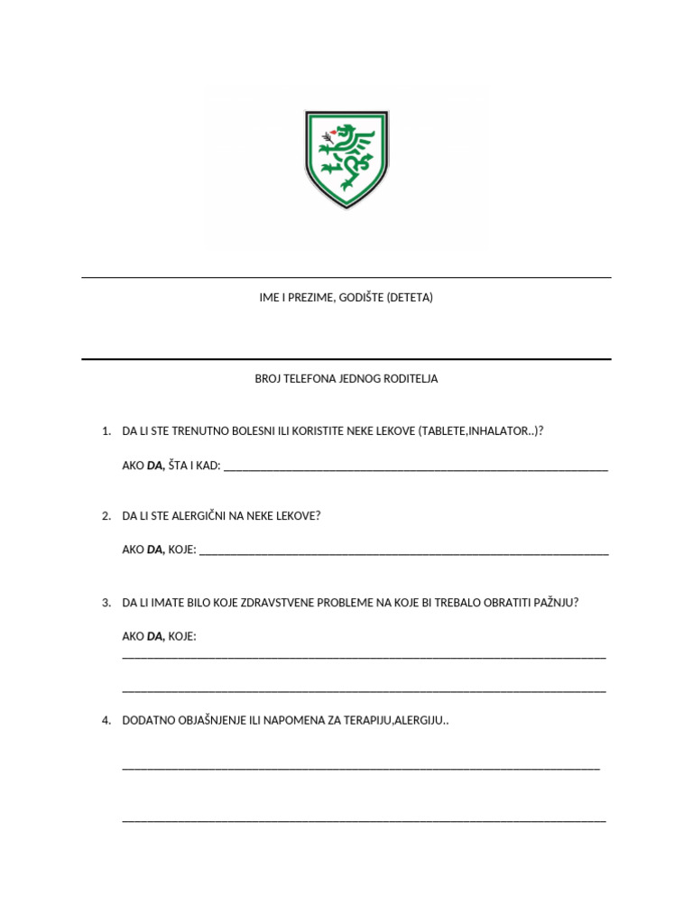 Formular Za Putovanje | PDF