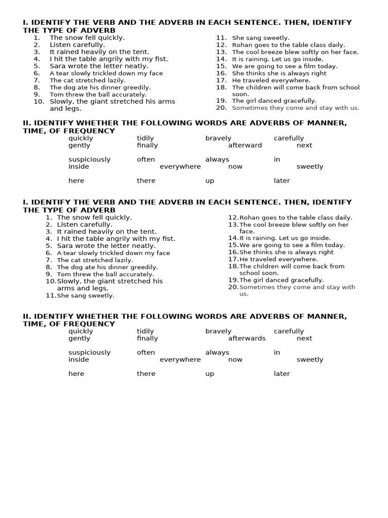 Identify Verbs and Adverbs in Sentences | PDF | Adverb | Art