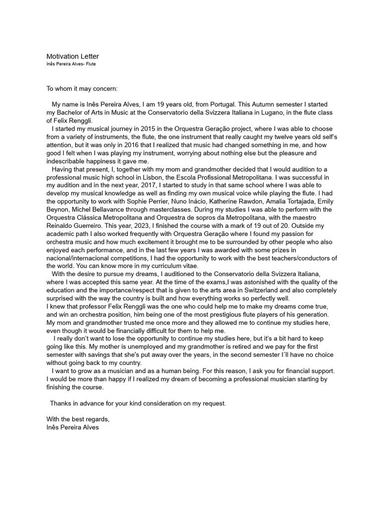 Motivation Letter - Final | PDF