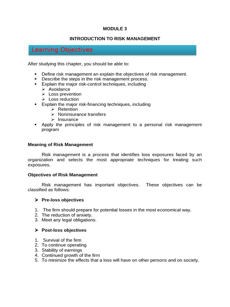 Fme 3 Risk MGT Module 3 Student | PDF