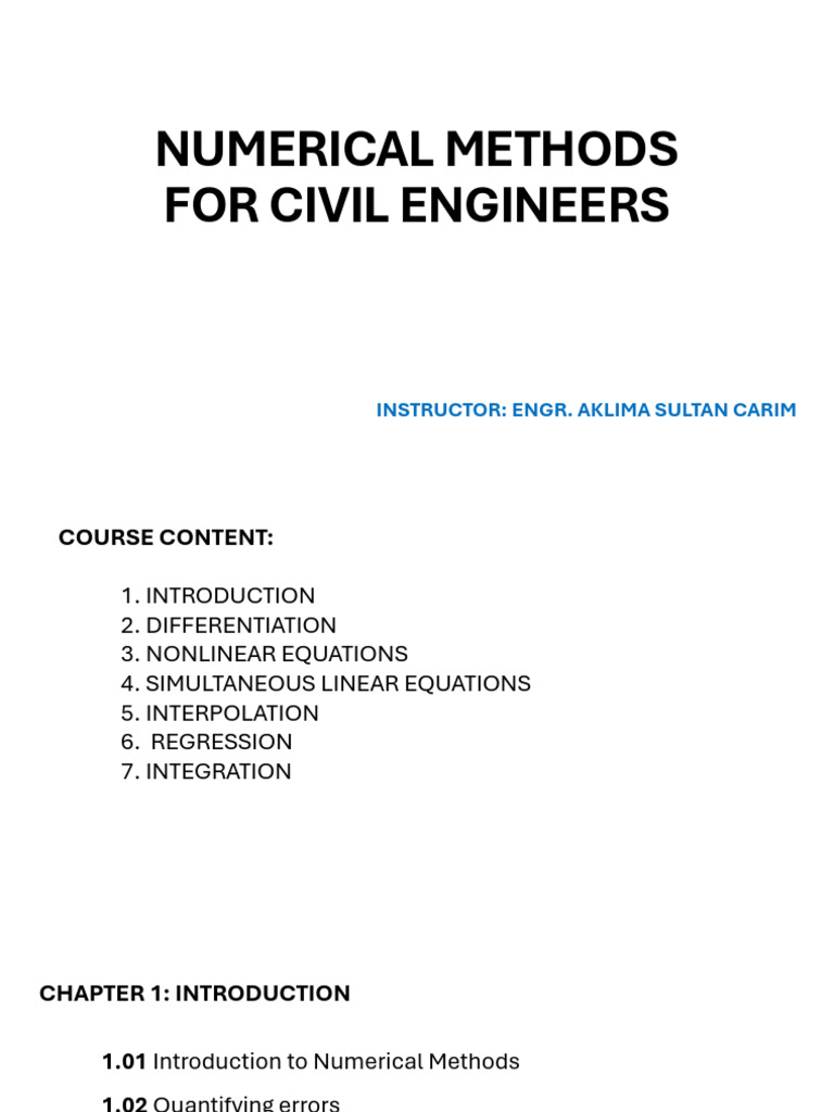 Lec 1 - Introduction to Numerical Methods for Civil Engineers | PDF