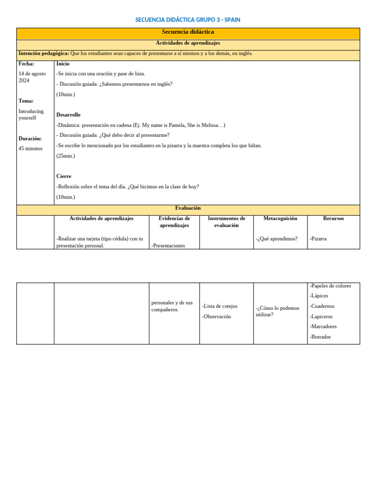 Matriz de Secuencia Did Ctica | PDF