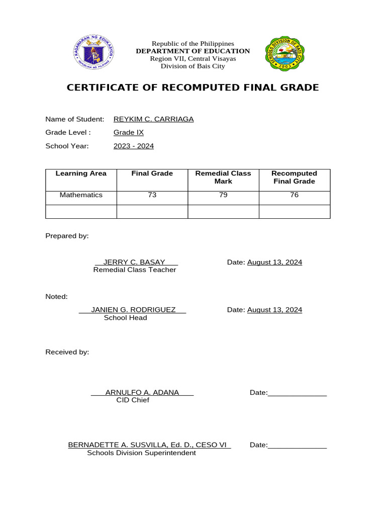 416086793-Recomputed-Grades-Form | PDF