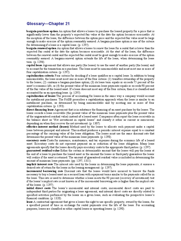 Glossary-Chapter 21 | PDF | Lease | Present Value