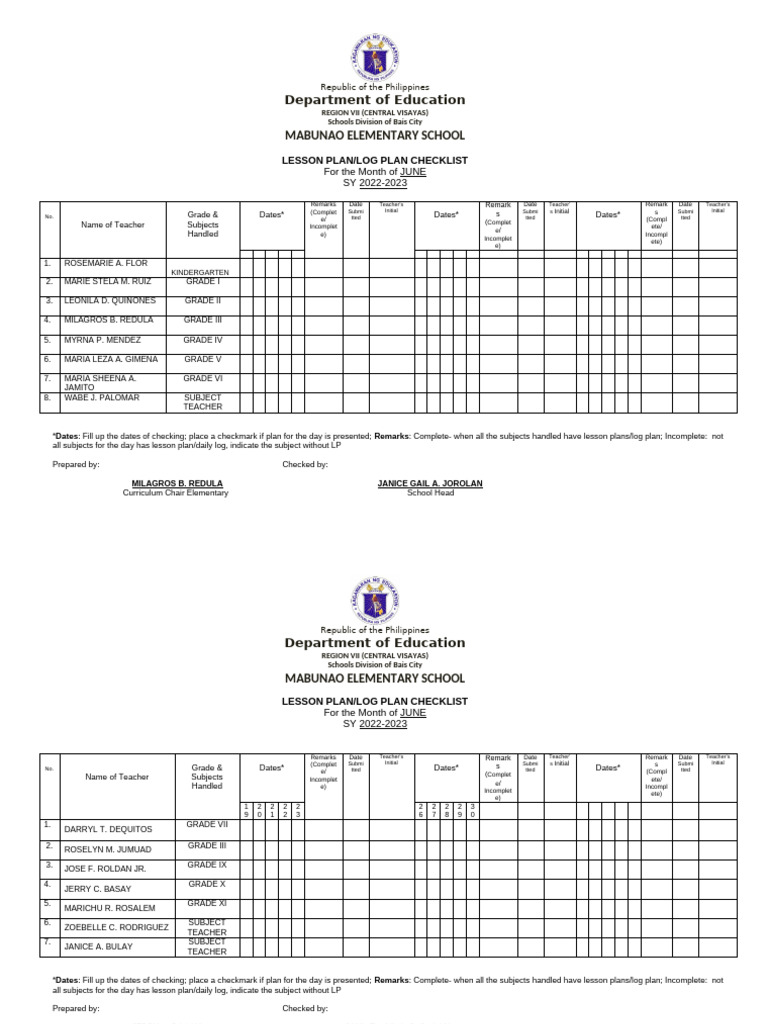 Lesson Plan Checklist SY 18 19 | PDF