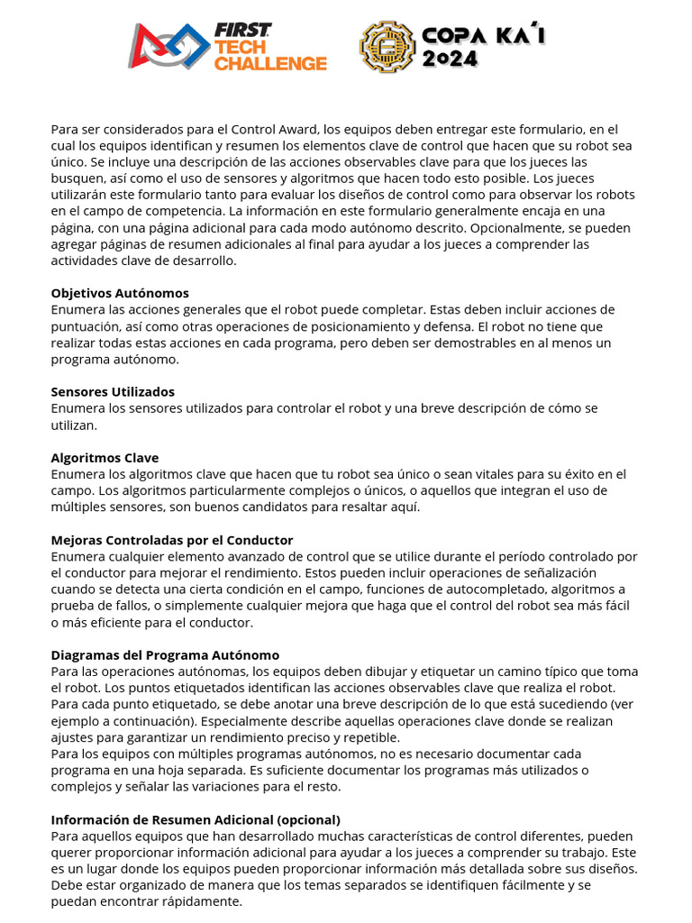 Formulario del Control Award | PDF