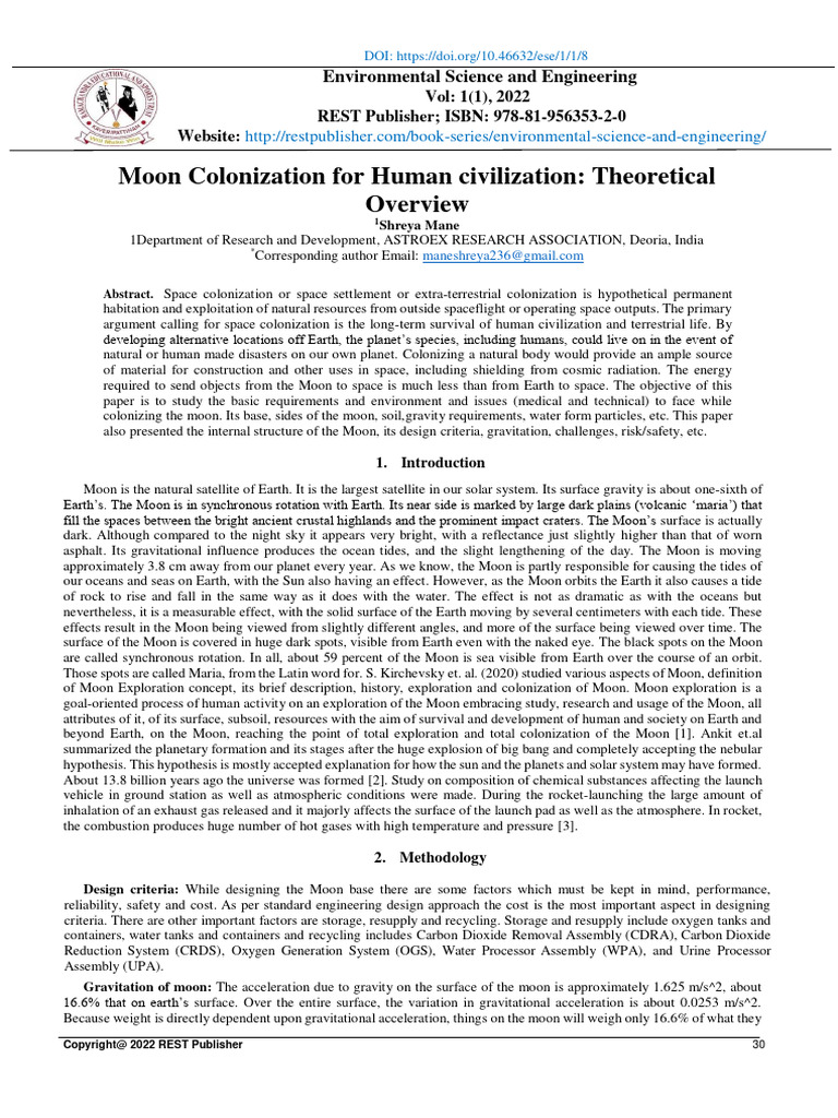Moon Colonization For Human Civilization | PDF | Moon | Atmosphere