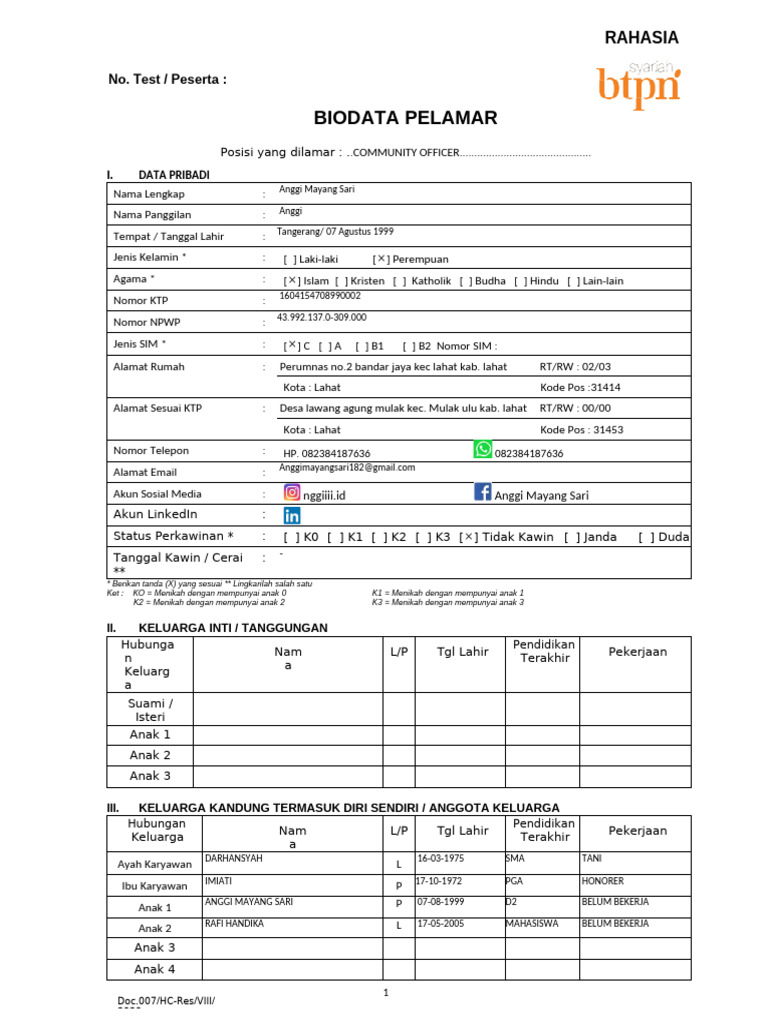 Form Biodata Pelamar - 2024 | PDF