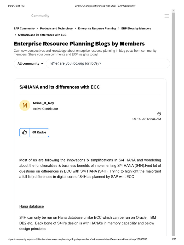 S - 4HANA and Its Differences With ECC - SAP Community | PDF ...