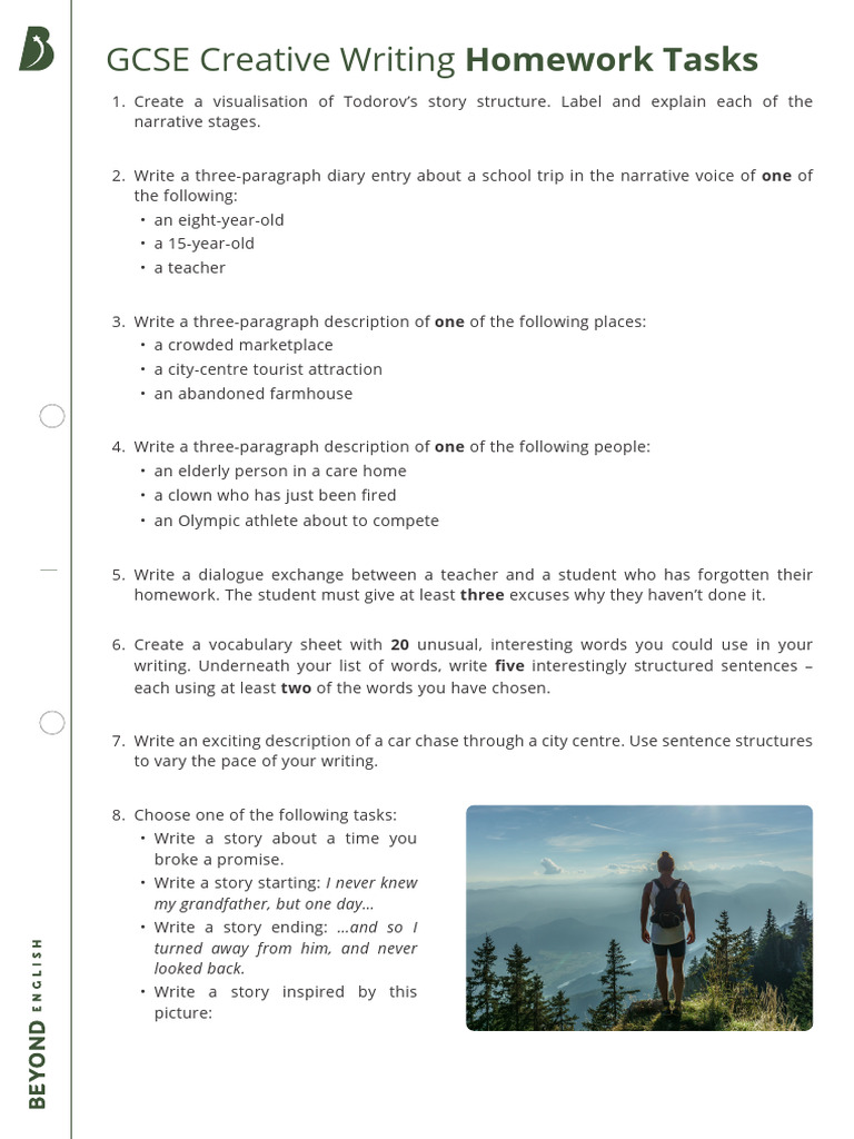 GCSE Creative Writing Homework Tasks | PDF