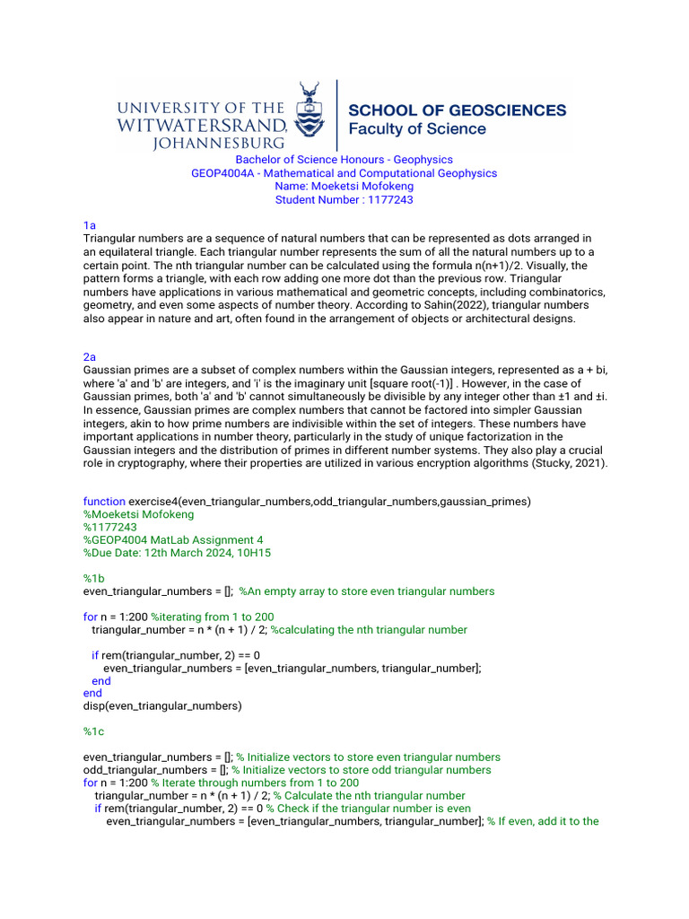 Moeketsi Mofokeng Computational Geophysics GEOP4004 | PDF | Numbers | Prime Number