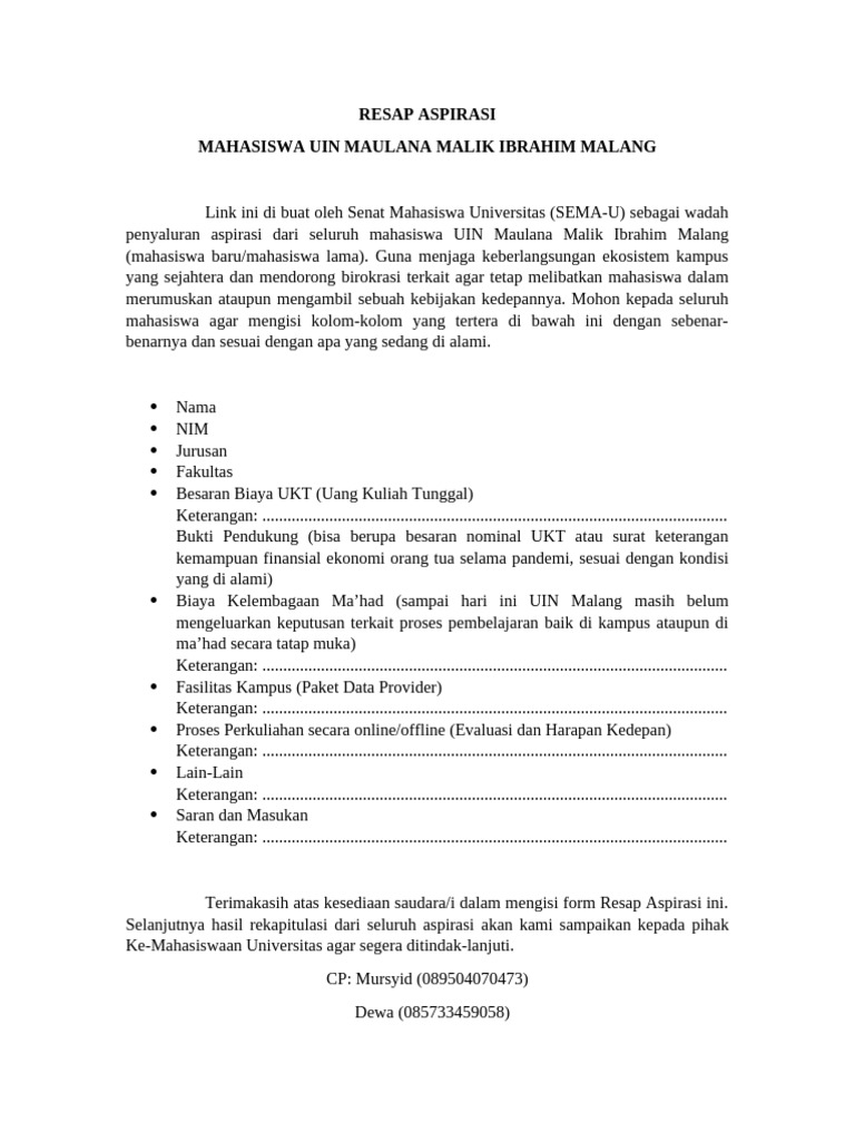 Form Resap Aspirasi | PDF