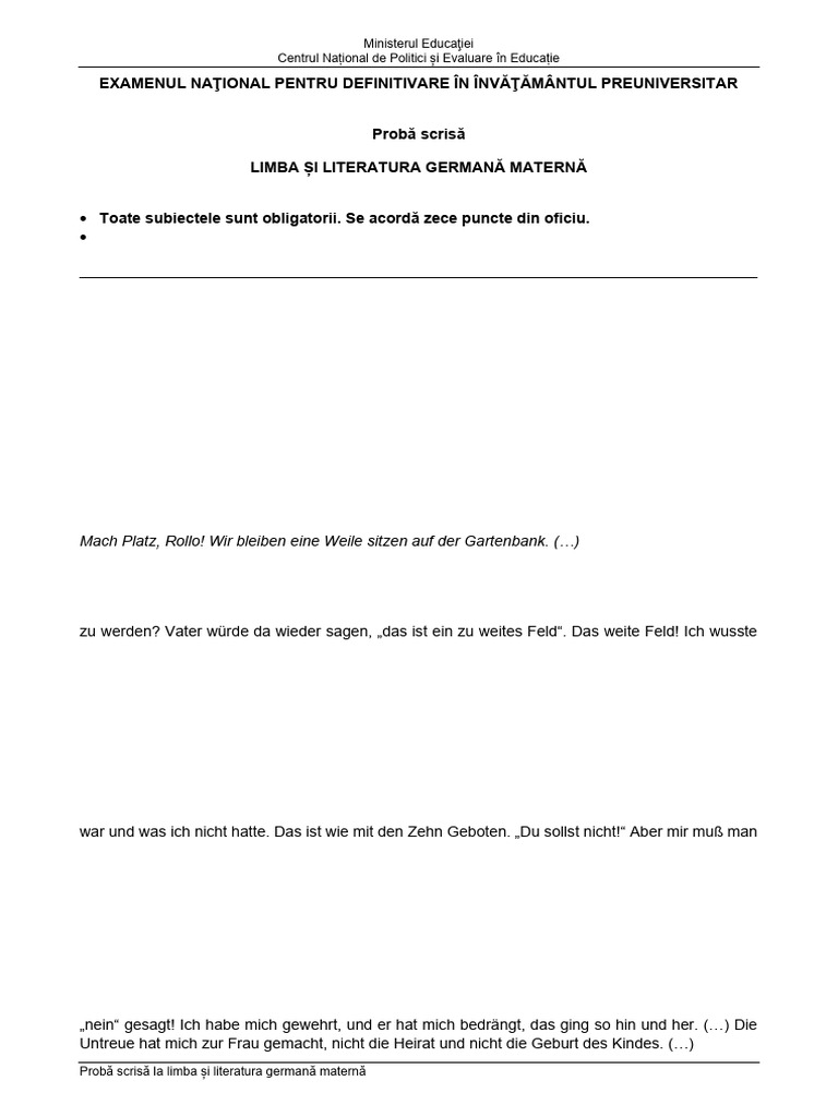 Def 063 Limba Germana Materna P 2024 Var Model | PDF