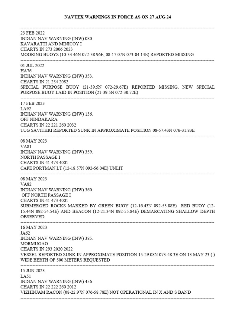 Mariners' NAVTEX Alerts | PDF | Watercraft | Technology & Engineering