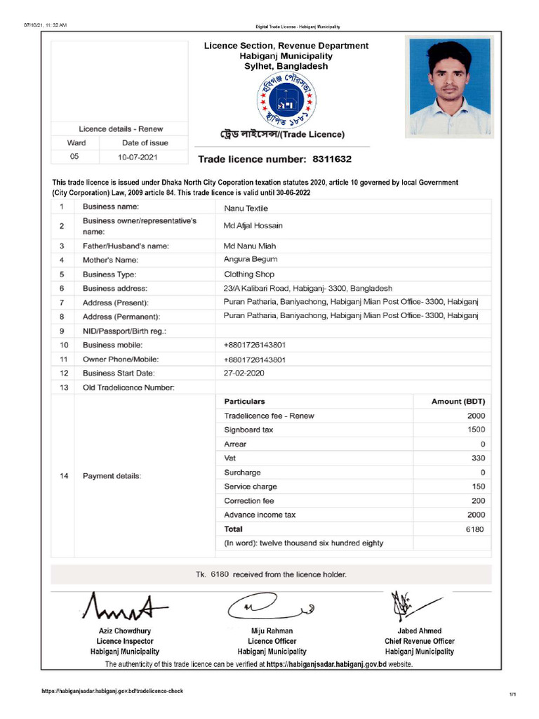 2021afjal Hossain TRADE LICENSE | PDF
