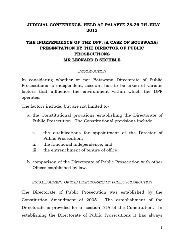 The Independence of The DPP - A Case of Botswana | PDF