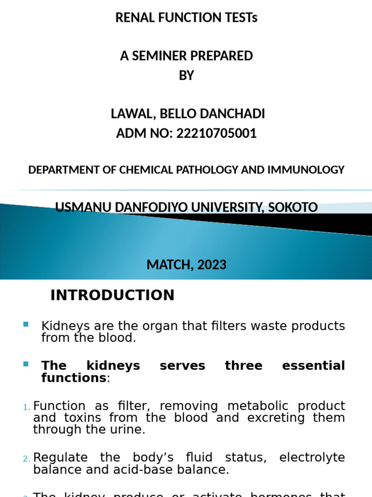 Renal Function Tests | PDF