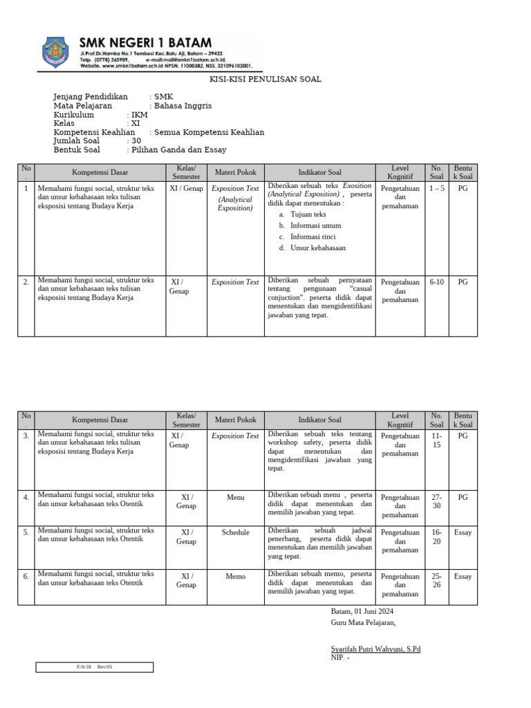 KISI_XI_SAS_BING_GENAP_2024 | PDF