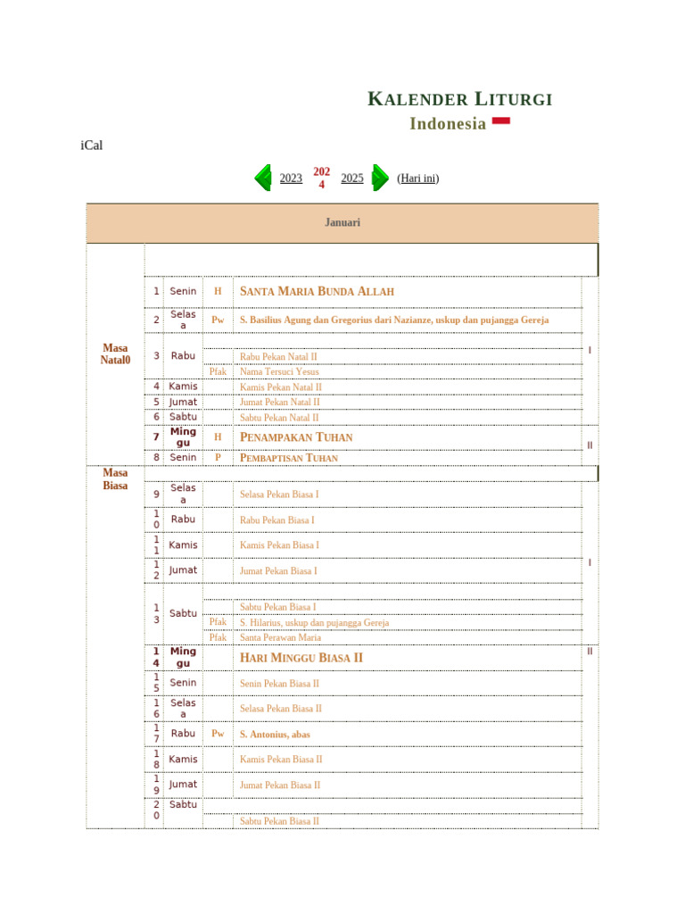 Kalender Liturgi | PDF