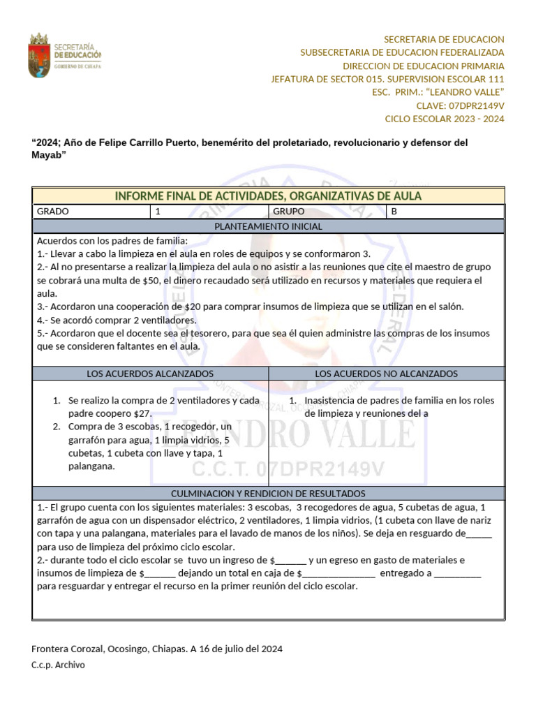Informe de Aula | PDF