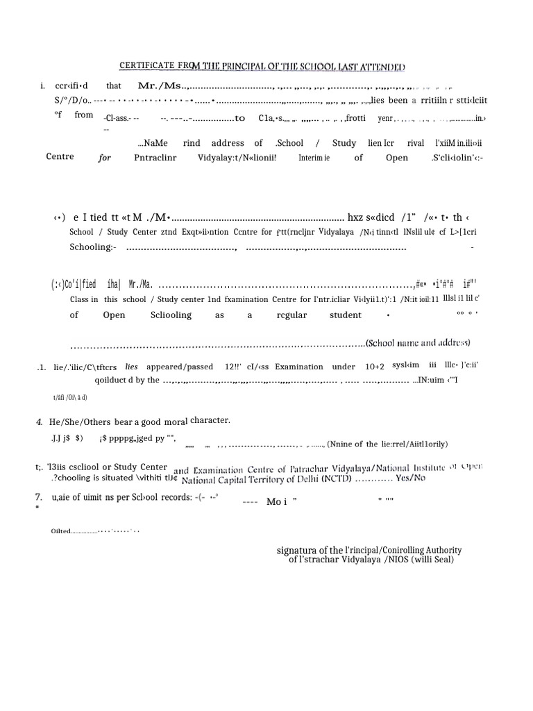 Performa of Certificate from the Principal of the school | PDF