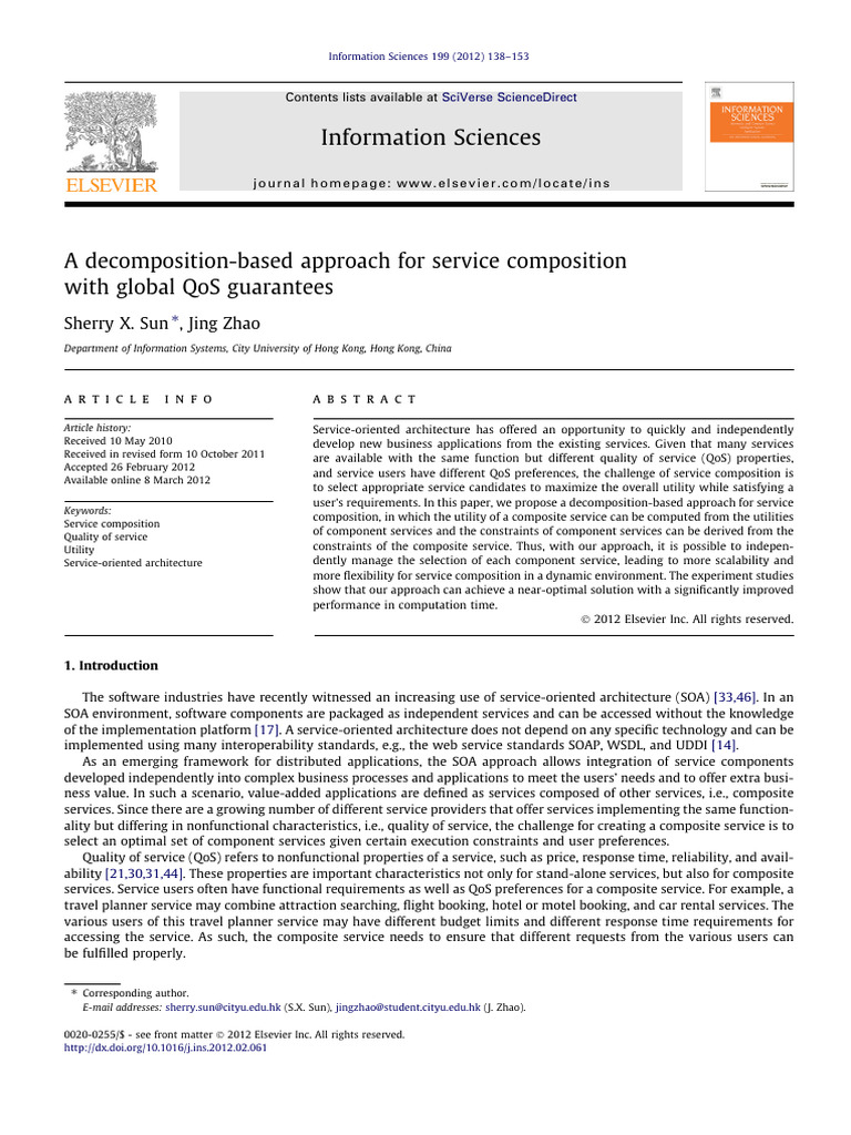 A Decomposition-Based Approach For Service Composition With Global QoS Guarantees | PDF | Linear ...
