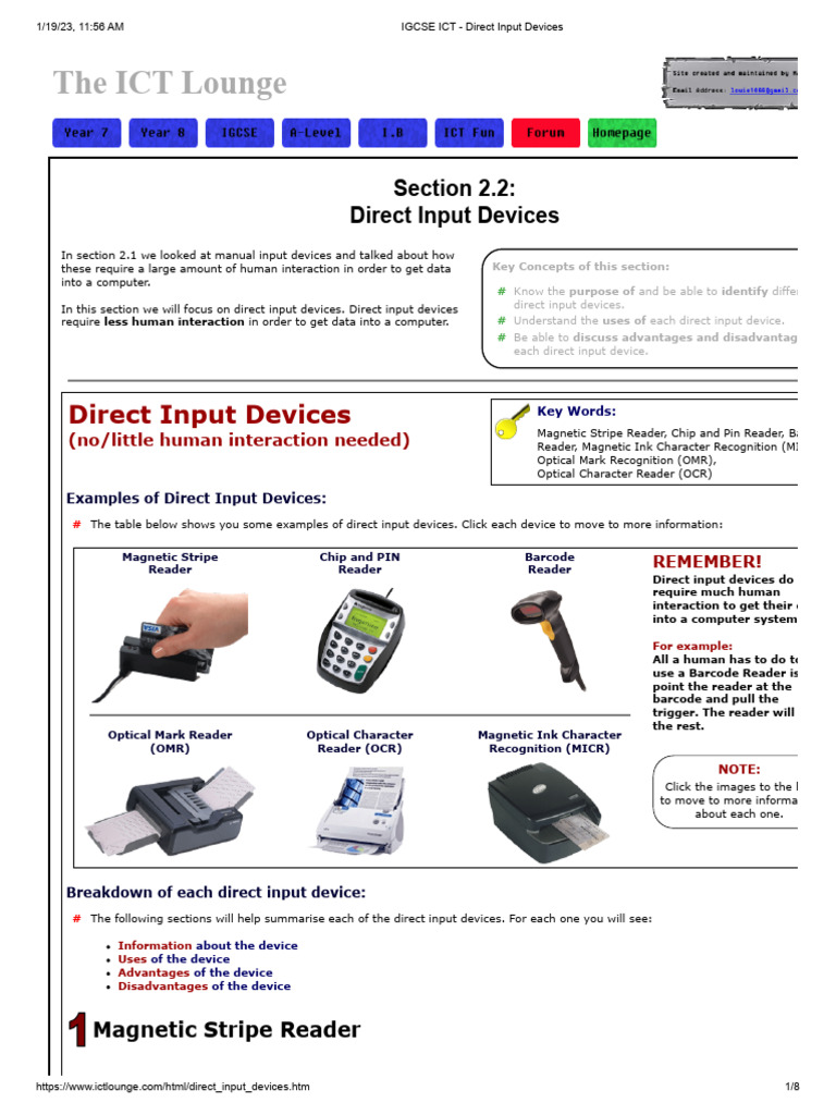 IGCSE ICT - Direct Input Devices | PDF | Barcode | Optical Character Recognition