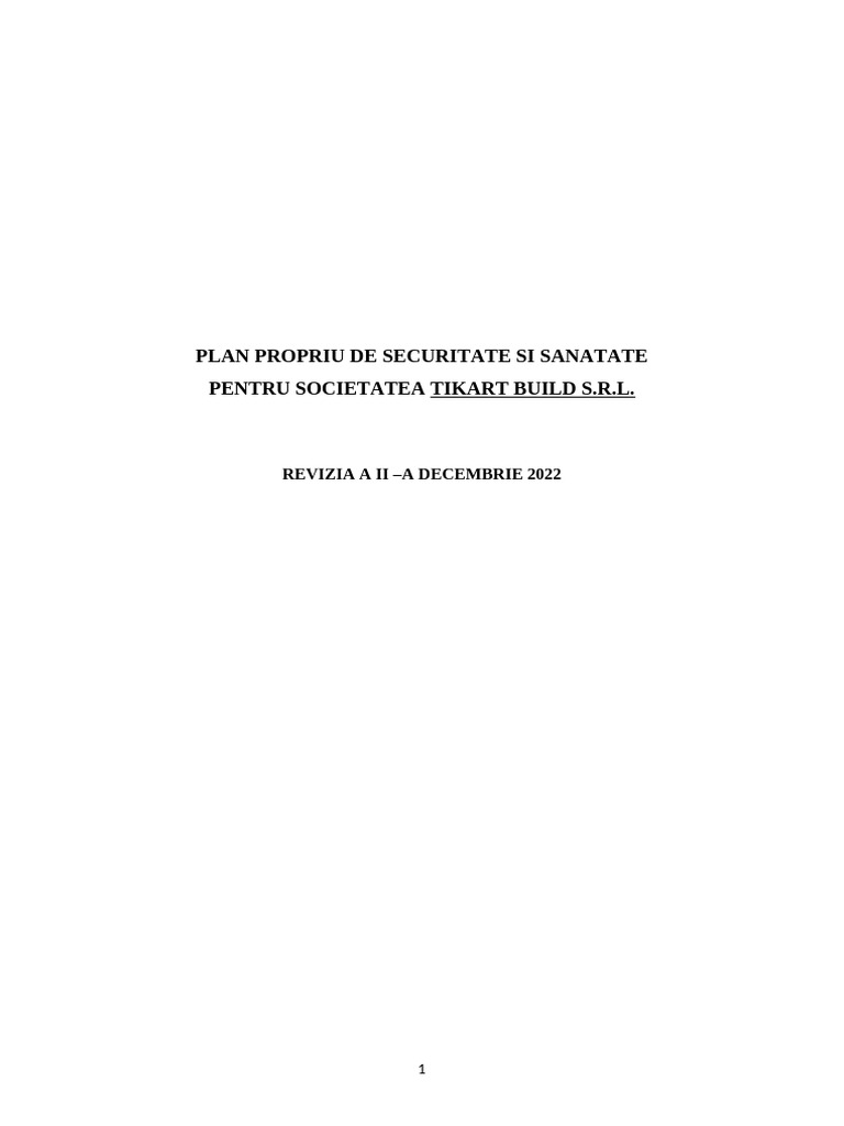 Plan Propriu de Securitate Si Sanatate Tikart | PDF