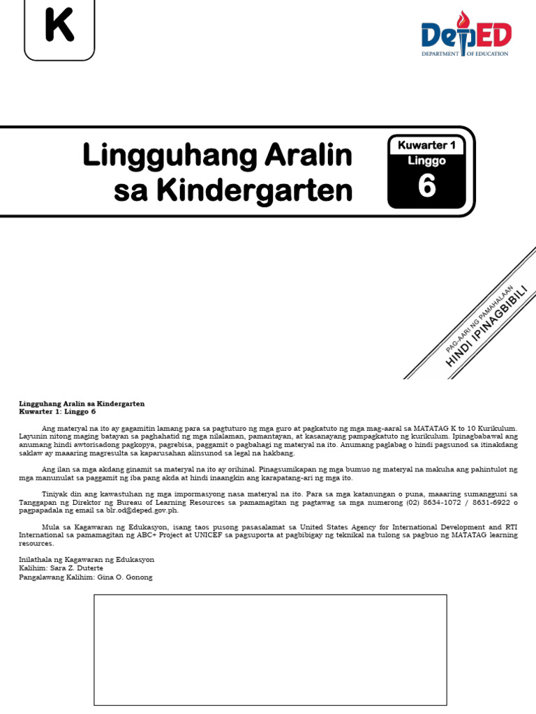 LE - Kinder - Q1 - Week 6 - Ver2 | PDF