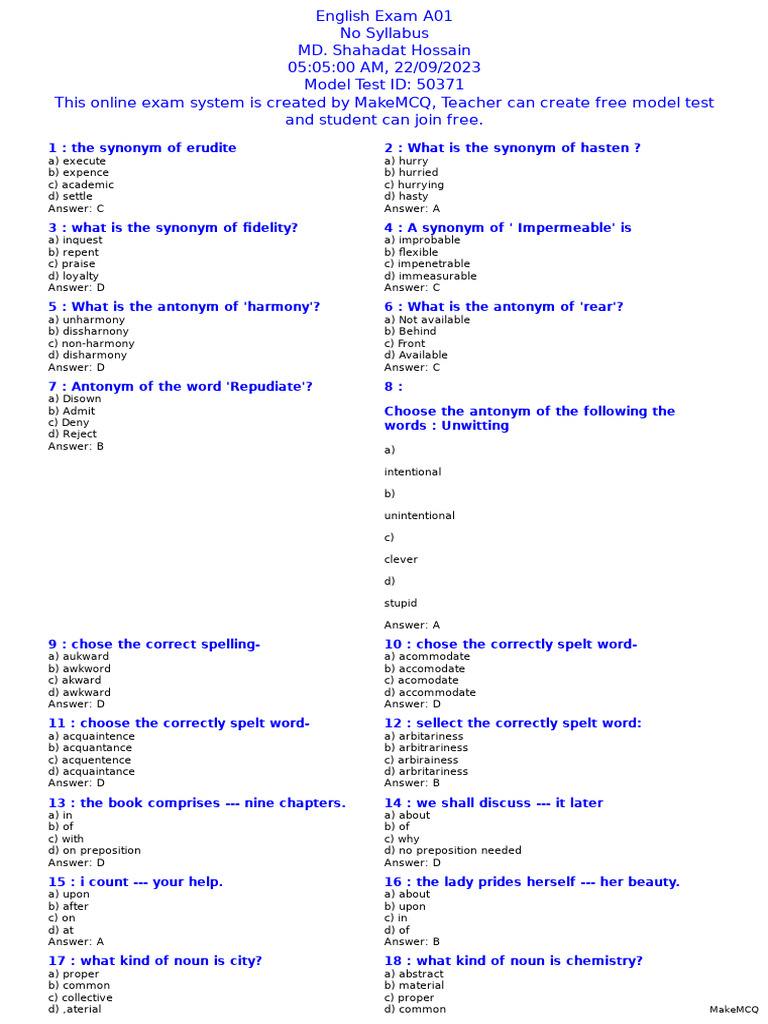 MakeMCQ Questionpaper | PDF