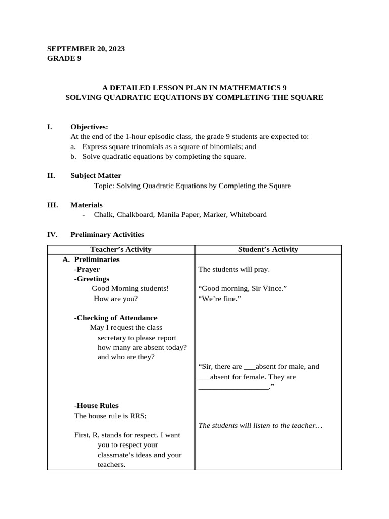 Vince LP Completing The Square | PDF | Algebra | Mathematics