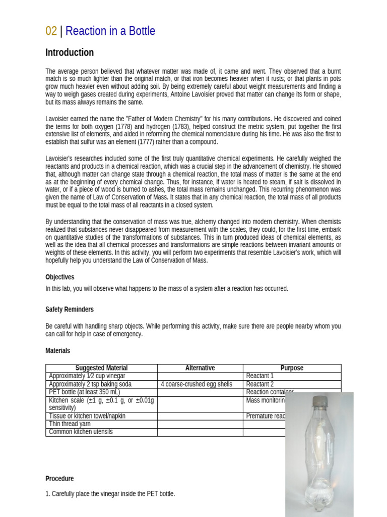 Laboratory 2 Manual Reaction in a Bottle | PDF