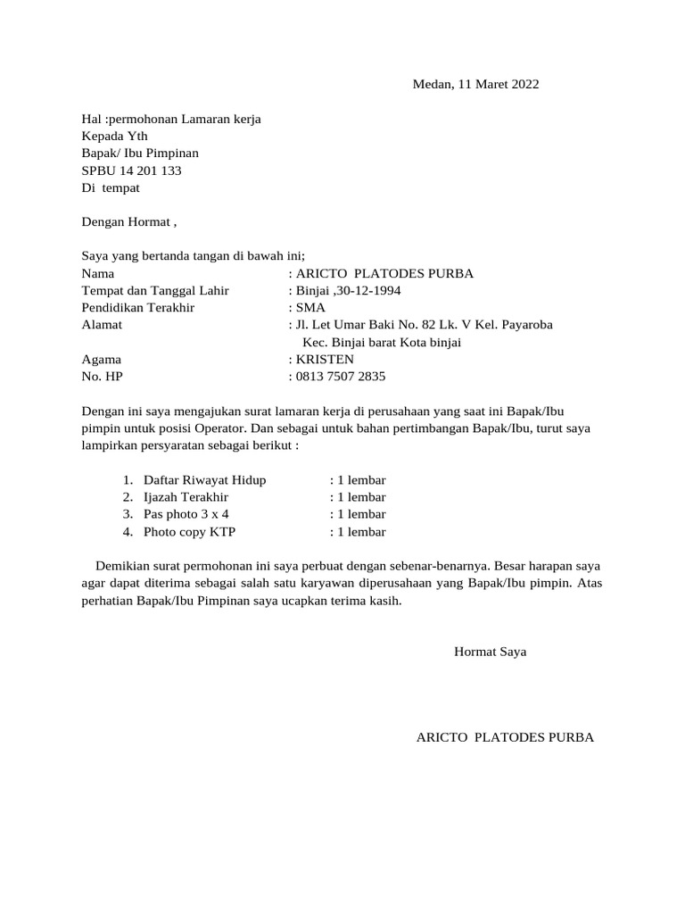 SURAT LAMARAN DANAMON | PDF