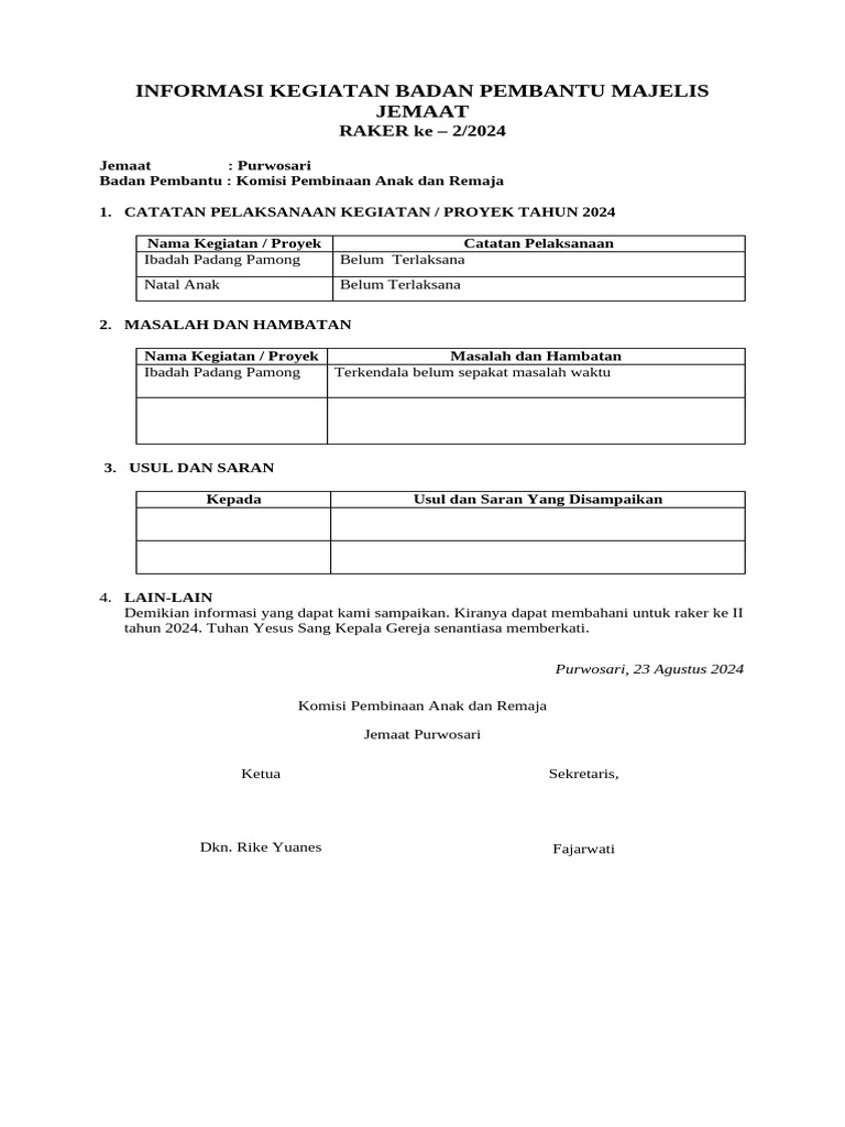 Format Persiapan Raker Kpar 24 - 074247 | PDF
