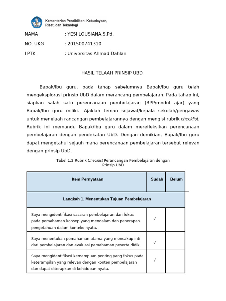Hasil Telaah Prinsip UbD | PDF