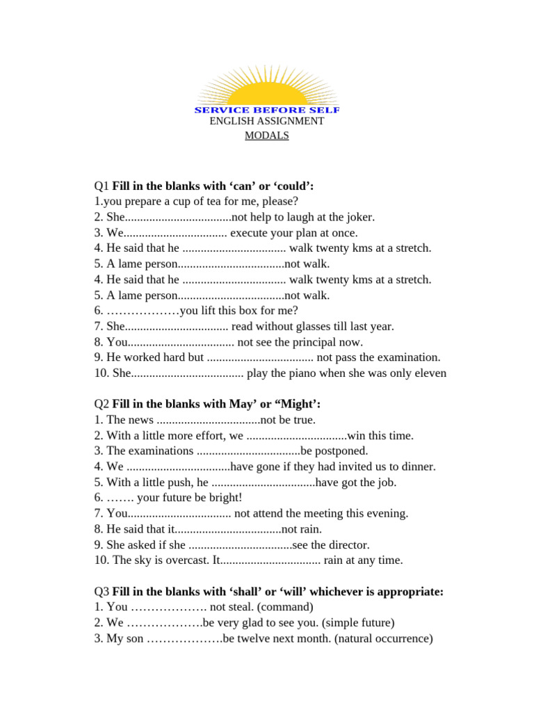 English Grammar Assignment Modals | PDF